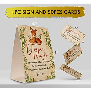 Tesedupoole Kraft Paper Diaper Raffle Sign,Diaper Raffle Baby Shower Game Kit (1 Standing Sign + 50 Guessing Cards),Woodland Forest Animals Insert Ticket-NPZ12