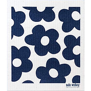 Trendy Tripper Swedish Dishcloths/Sponge Cloths: Packs of 3 Different Dark Blue Designs (3-Pk Dark Blue: Blomma/Blommor/Bubble)
