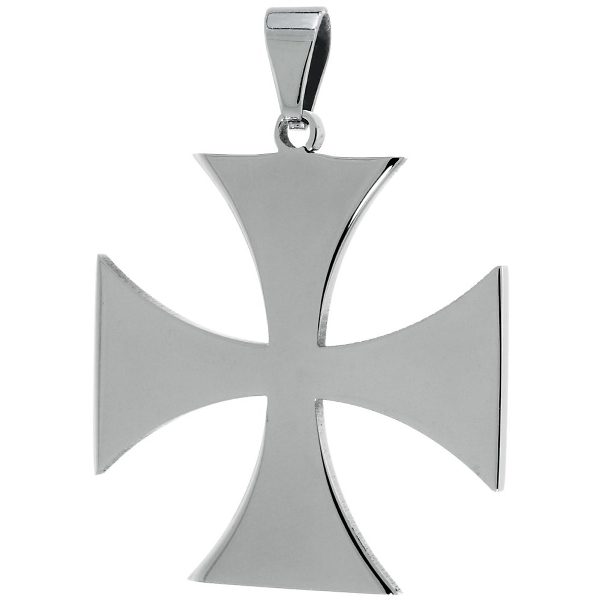 Sabrina Silver Stainless Steel Maltese Cross Necklace, 1 1/2 inch tall with 30 inch chain