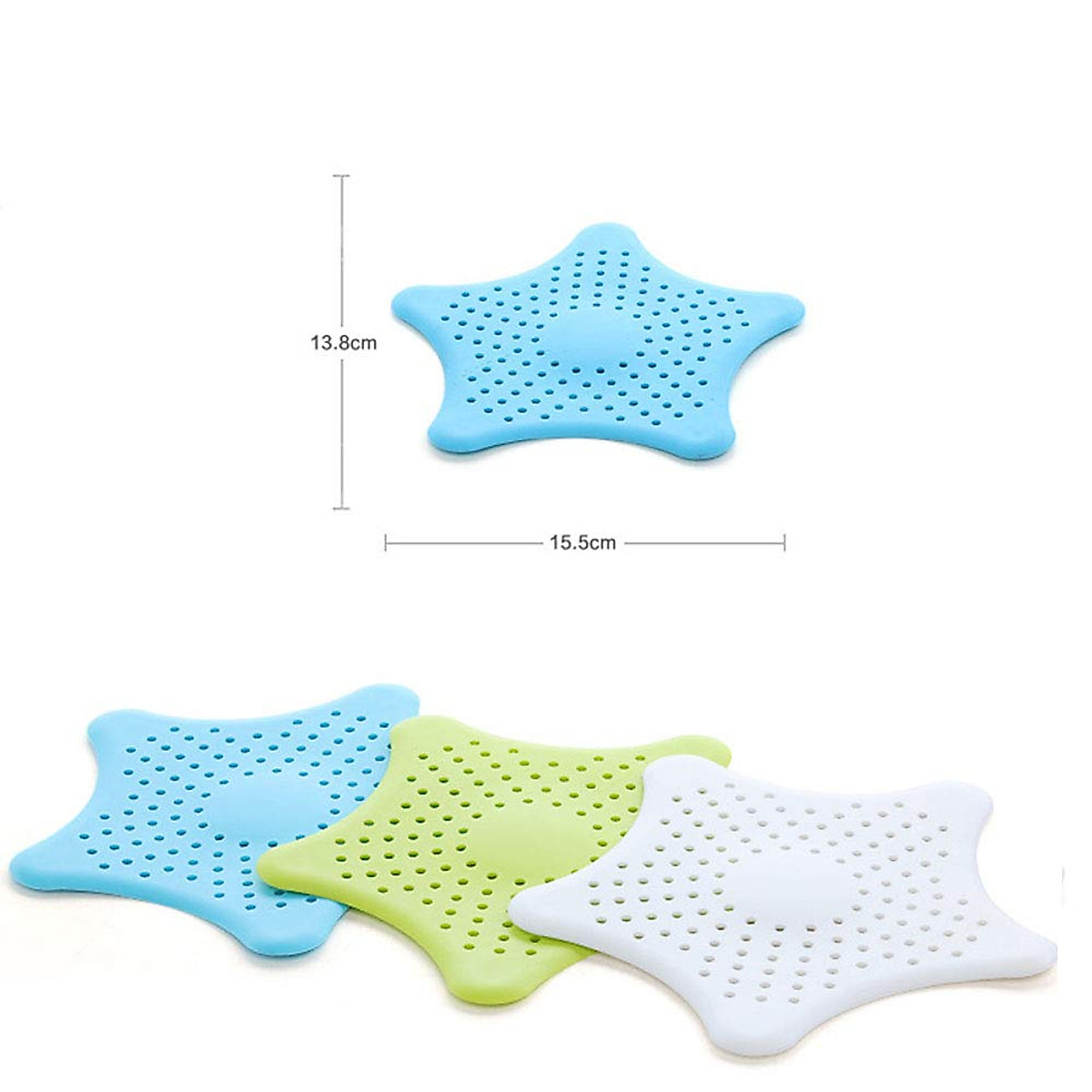 Set of 3 Rubber Starfish Drain Sink Strainer Bath Shower Sewer Cover Hairs Filter for Kitchen and Bathroom(White,Blue,Yellow)