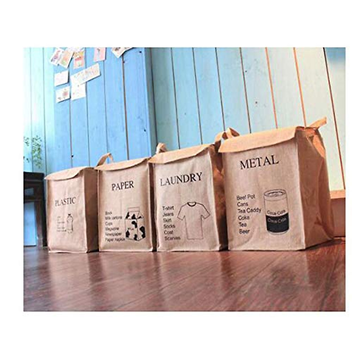 Jute Weave Recycling Bag Waste Bin Bags Basket for Home Kitchen Office - Natural Style Recycle Garbage Trash Sorting Bins Organizer Baskets Recycling Container