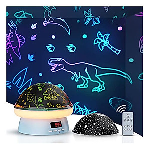 Dinosaur Toys for Kids 3-12, TEKFUN 3 in 1 Remote Control Night Light Star Projector Dinosaur Toys, Auto Timer Rotating 8 Colors Night Light Projector, Toys for Boys Dinosaur Room Decor Birthday Gifts