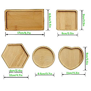 JUSTDOLIFE 5PCS Bamboo Tray Set Assorted Cup Coaster Succulent Pot Tray Mosaic Coaster Base DIY Craft (Burlywood 1)