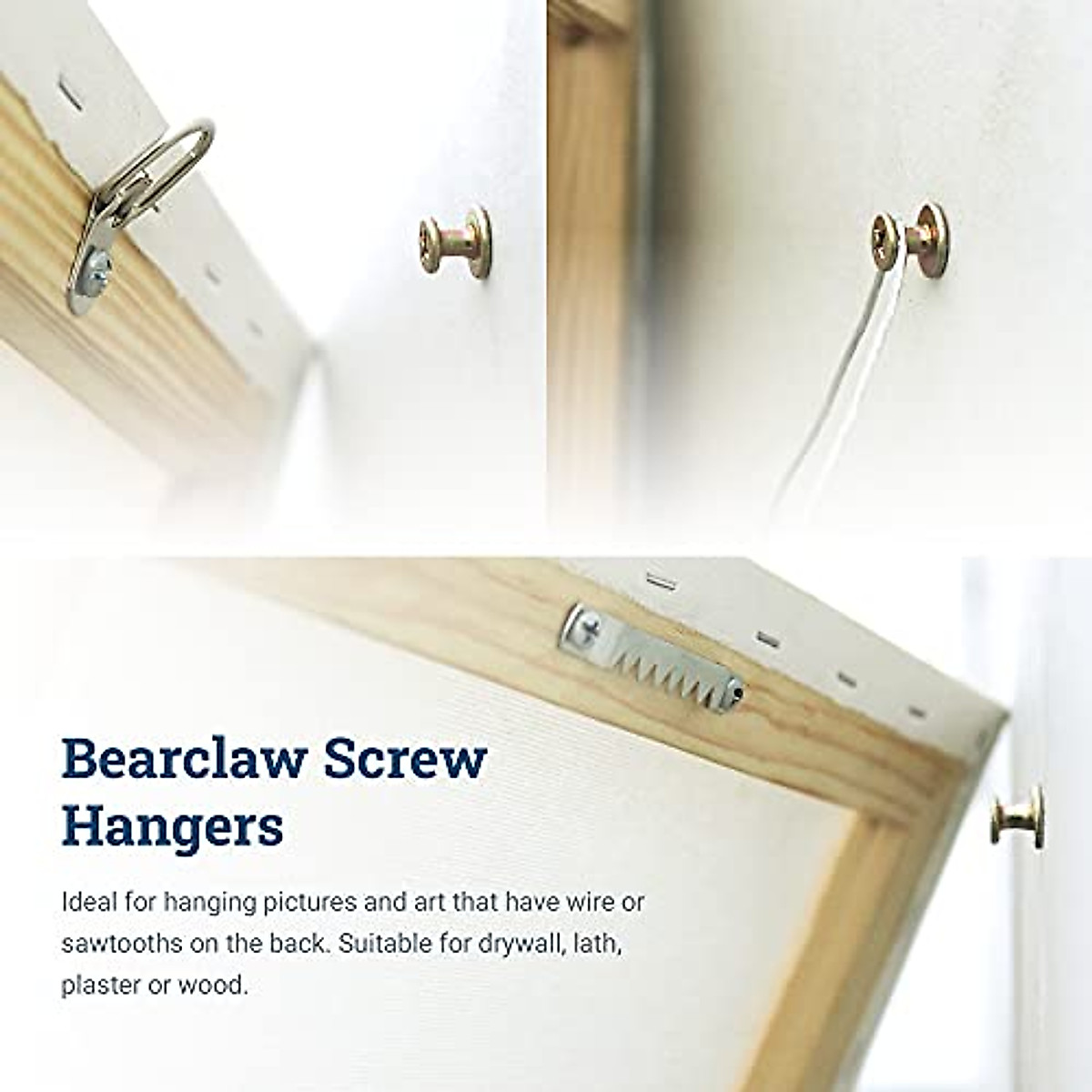 Bear Claw Screw Hanger Gold - 30lb Picture Hooks - 4-in-1 Hanging Screws for D-Rings, Sawtooth, Wire and Keyholes - Mounts in Drywall and Wood Studs 30 Pack