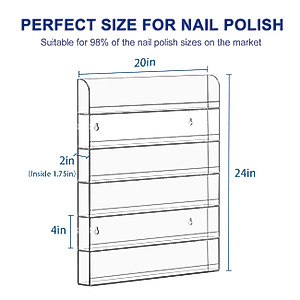 FEMELI 2 Pack Nail Polish Wall Racks 20 * 24 Inch Hold Up to 240 Bottles,Clear Acrylic Nail Polish Shelf Organizer Wall Mounted 6 Rows