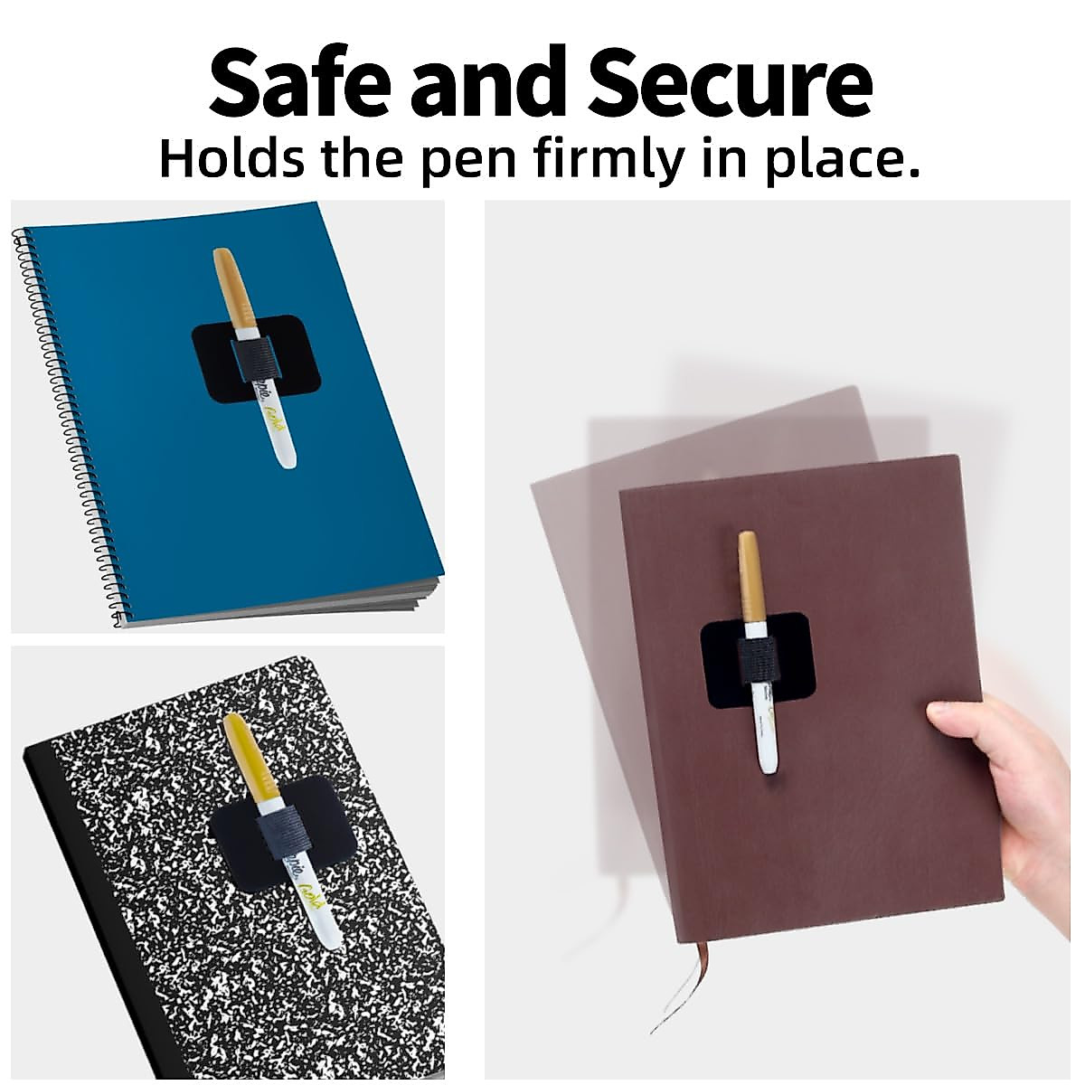 ZINCCO 4 Pack Pen Holder for Notebooks, Self-Adhesive Pen/Pencil Loop, Ultra-Thin, Elastic Pen Holder, Journal Pen Holder, Pen Holder for Clipboard, Planner Pen Holder, Adhesive Pen Loop.