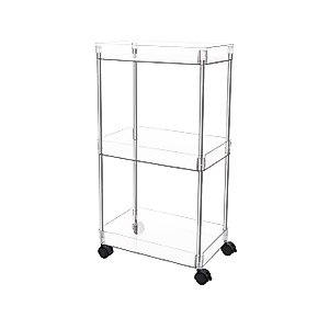 LYZOLICS 3-Tier Slim Storage Cart Mobile Shelving Unit Organizer Slide Out Storage Rolling Utility Cart Stainless Steels Tower Rack for Kitchen Bathroom Laundry Narrow Places (Transparent, 10.23inch)