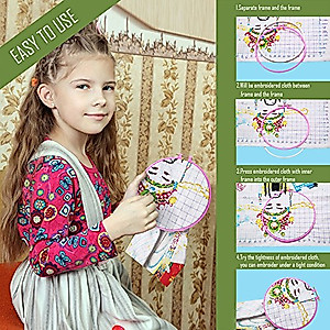 Caydo 6 Pieces Embroidery Hoops and 15 Needles, Plastic Circle Cross Stitch Hoop Ring Embroidery Circle Set, 3.4 inch to 10.4 inch (Multicolor)