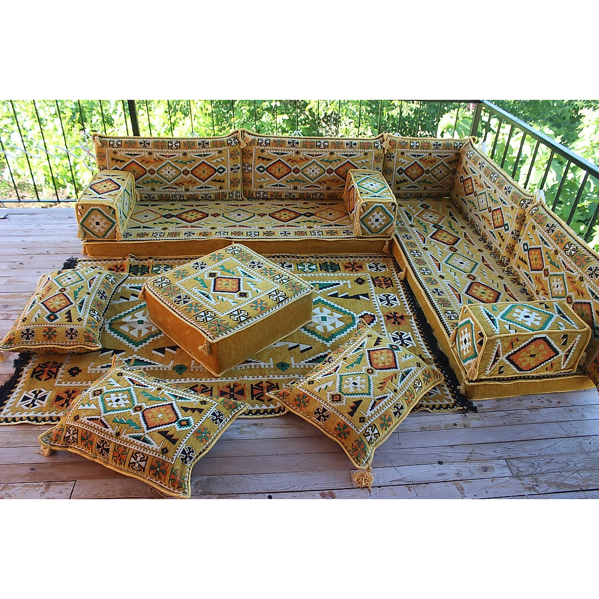 Yellow L Shaped Corner Floor Couch, Interior Design, Outdoor Patio Furniture, Floor Cushions, Bench Cushions, Floor Pillows, Arabic Majlis (L Sofa Full Set)