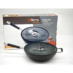 DaTerra Cucina Professional 13 Inch Wok with Glass Lid | Italian Made Ceramic Wok Pan Chef's Favorite Large Wok for All-Around Ease of Cooking Eggs, Burgers, Vegetables and More