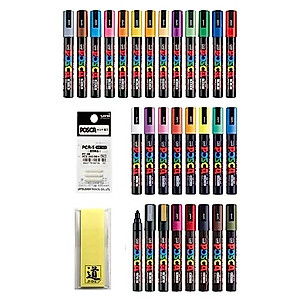 Posca Paint Marker Pen 29 Colors Set with Original mark sticky note and Medium Point(PC5M)