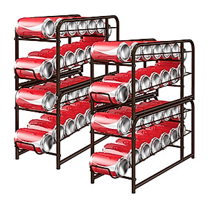 Fogein Mini Soda Can Organizer for Pantry/Refrigerator Pack of 4 Stackable, Soda Can Rack Beverage Dispenser for 221ml/7.5oz Soda Cans(Brown)