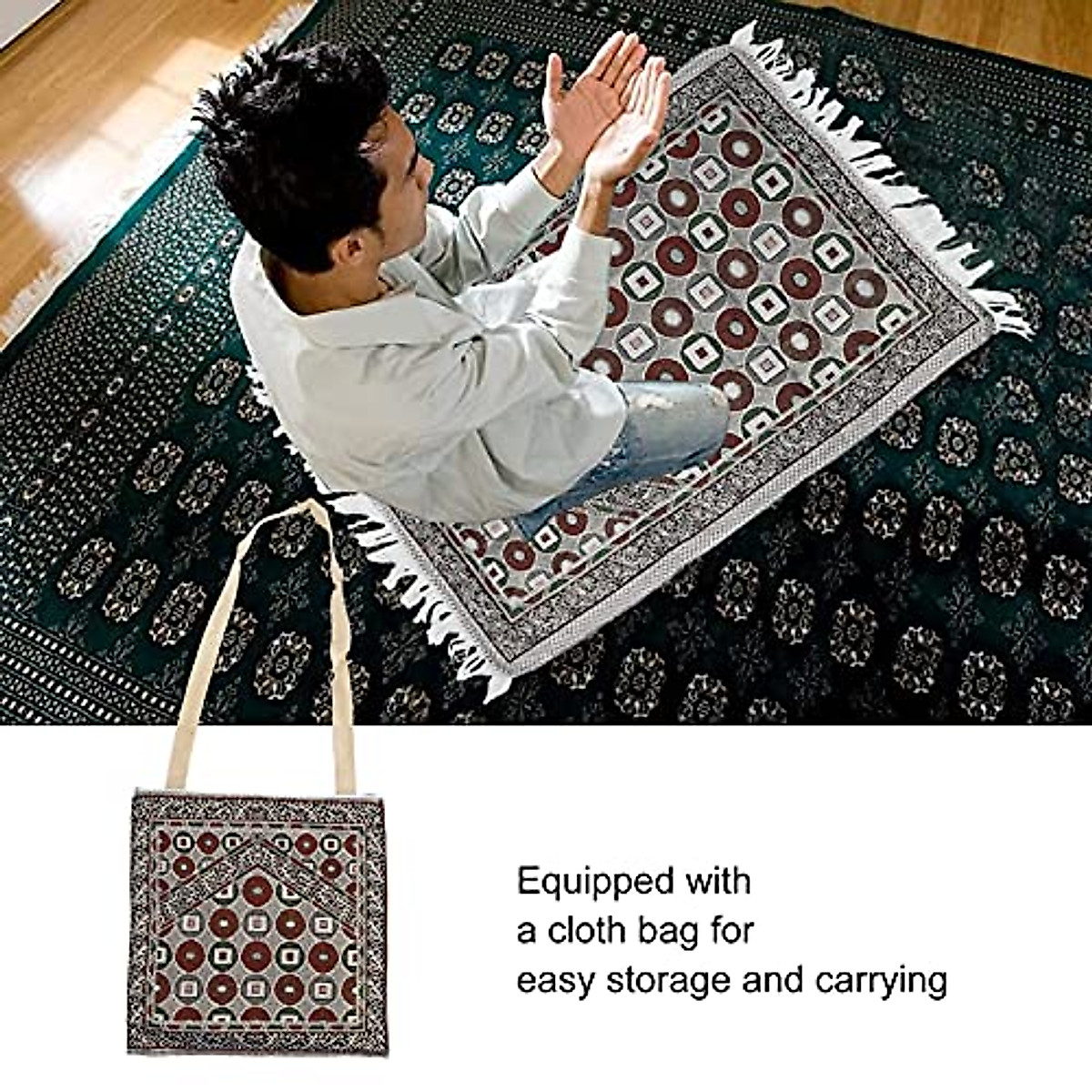 Muslim Rug with Bag Prayer Pilgrimage Blanket Islamic Worship Mat Teaching Supplies Cotton Yarn