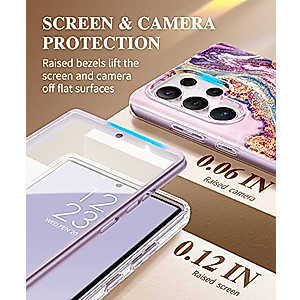 GVIEWIN for Samsung Galaxy S23 Ultra Case 5G 6.8", [Built-in Screen Protector + Camera Lens Protector ][2 Front Frames] Military Grade Shockproof, Marble Protective Phone Cover(Dreamland River/Purple)