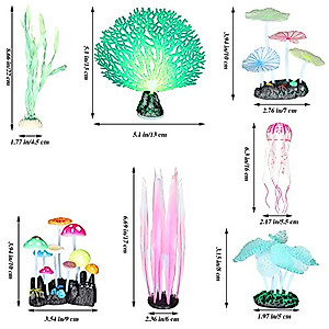 Frienda 8 Pieces Glowing Fish Tank Decorations Plants with 2 Style Glowing Kelp, Sea Anemone, Simulation Coral, Jellyfish, Lotus Leaf, Mushroom for Aquarium Fish Tank Glow Ornament