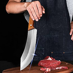 Meat Cleaver Knife, 7-inch Kitchen Knife Serbian Chef Knife Stainless Steel Full Tang Pakkawood Handle Meat Cleaver with case for Cooking