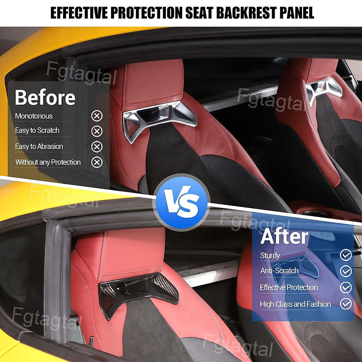 Fgtagtal Car Seat Backrest Trim Cover Fit for Toyota Supra GR A90 A91 MK5 2019-2024, ABS Seat Back Protection Cover Trim Sticker, 2 PCS (Black)