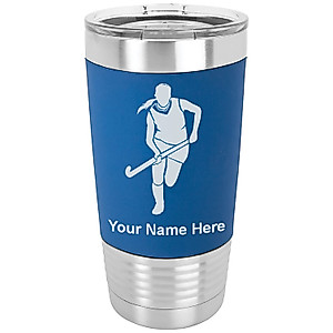 LaserGram 20oz Vacuum Insulated Tumbler Mug, Field Hockey Woman, Personalized Engraving Included (Silicone Grip, Dark Blue)