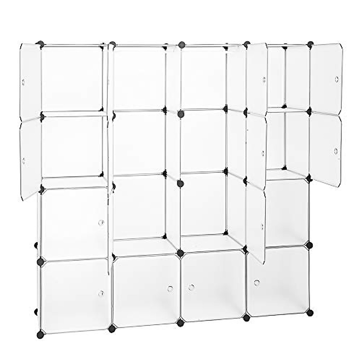 MengK Modular Closet Organizer - 16 Cube Wardrobe Storage System with Drawers and Doors - Perfect for Clothes, Shoes, Toys - DIY Bookcase in White