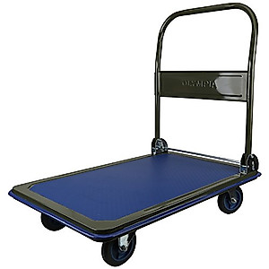Olympia Tools 85-182 Folding & Rolling Flatbed Cart for Loading, Olive Green with Blue Bumper, 600 Lb. Load Capacity & MacSports Collapsible Folding Outdoor Utility Wagon, Black