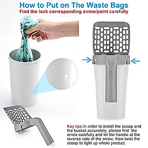 Cat Litter Scooper with Holder, Cat Litter Shovel with Waste Can and Refill 135 Bags(9 Boxes of 15 Bags), Large Capacity Cat Scooper Portable Litter Shovel, Cat Litter Sifter Scoop System with Bags