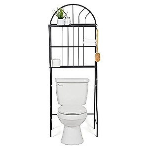 Home Basics Steel Space Saver for Bathroom (Black) | Bathroom Space Savers for Tissues, Towels, Makeup, and Beauty Supplies | Space Saver Bathroom with 3 Shelves and Non-Skid Feet