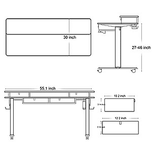 ExaDesk Electric Standing Desk with 4 Drawers, 55 x 30 Inches Adjustable Desk with Storage Shelf, Stand Up Desk for Home and Office, Rustic Brown Top/Black Frame