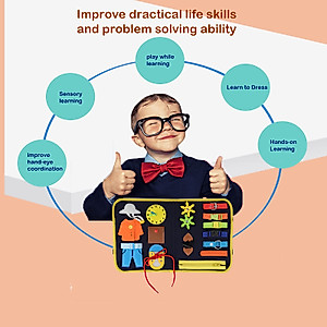 Busy Board for 1 2 3 4 5 Year Old Montessori Toddlers Toy for Fine Motor Skill Sensory Learning Board Learning Basic Dress Skills Travel Toys for Plane and Car