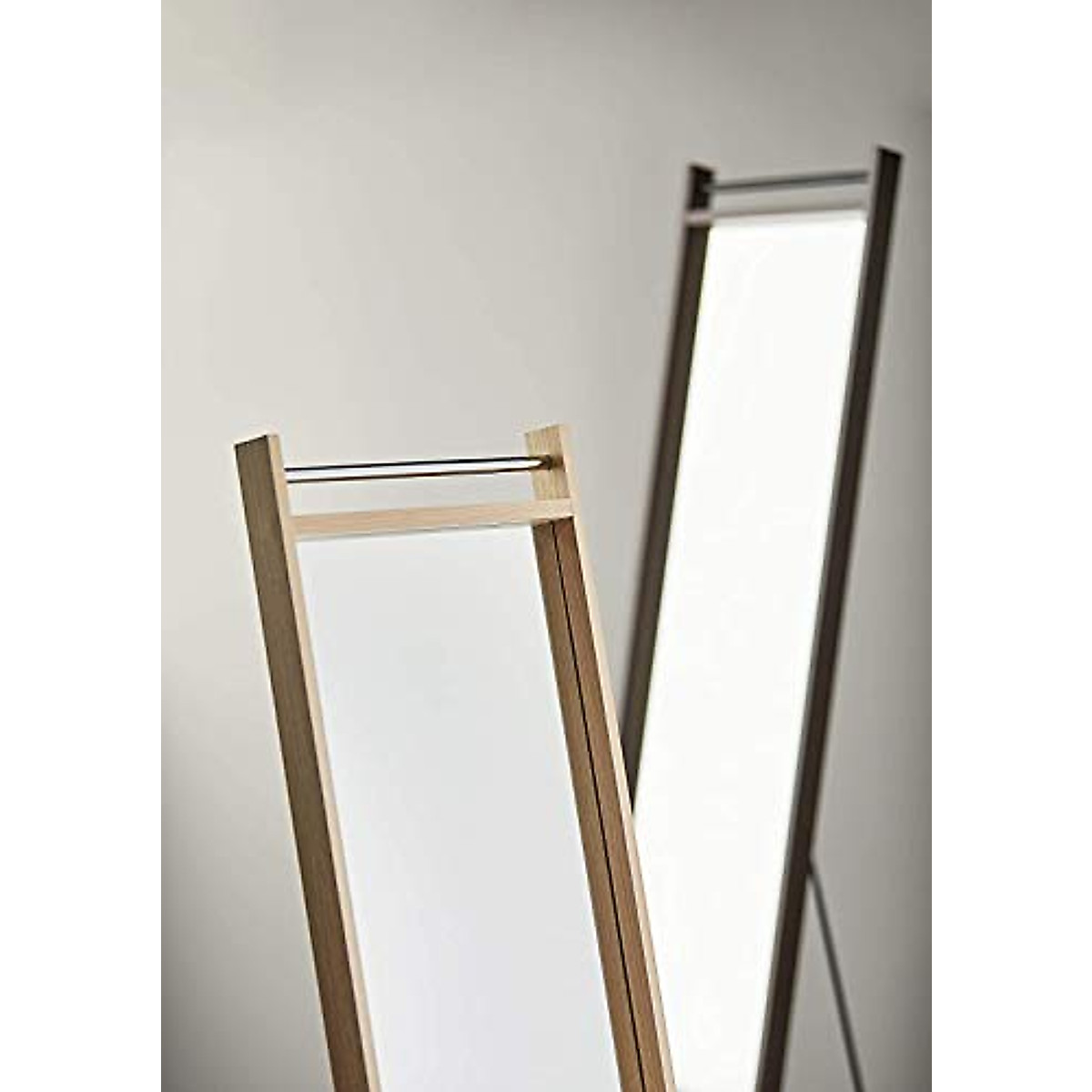 Adesso Abigail Full Length Modern Floor Mirror with Walnut Paper Veneer Wood Grain Finish & Chrome Plated Tube Accent