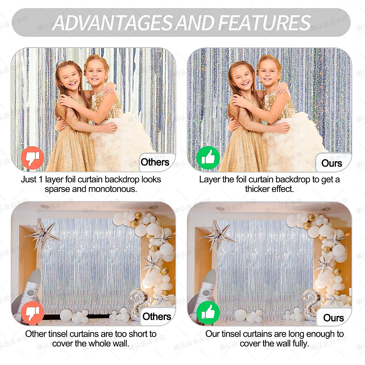 Crosize 3 Pack 3.3 x 9.9 ft Silver Foil Fringe Backdrop Curtain, Streamer Backdrop Curtains, Birthday Party Decorations, Tinsel Curtain for Parties, Galentines Decor, Preppy, Photo Booth