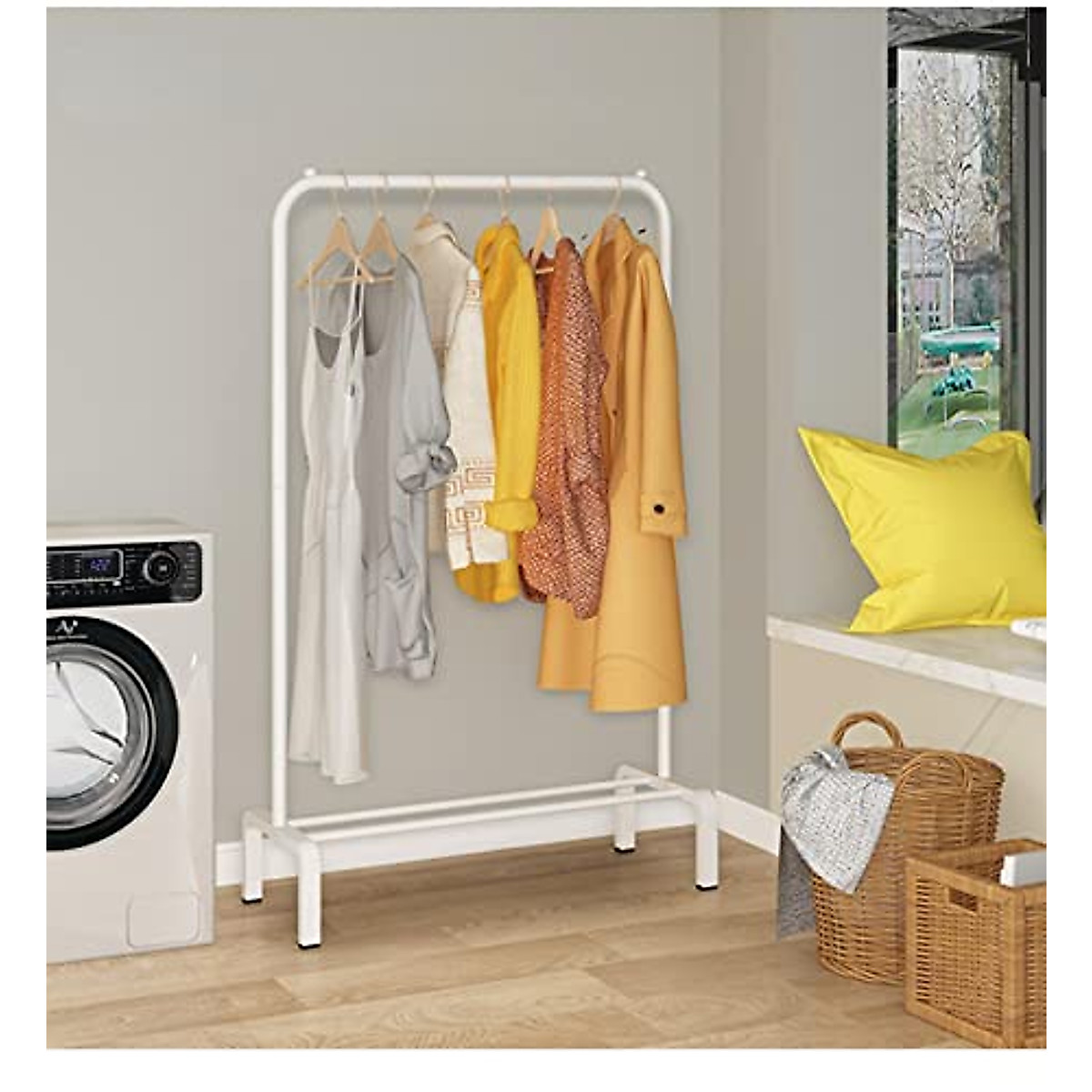 COZLA Drying Rack Floor Coat Rack Bedroom Drying Rack Simple Drying Rod Folding Indoor Balcony Clothes Rack Hanging Hanger White Normal (110CM Wide)