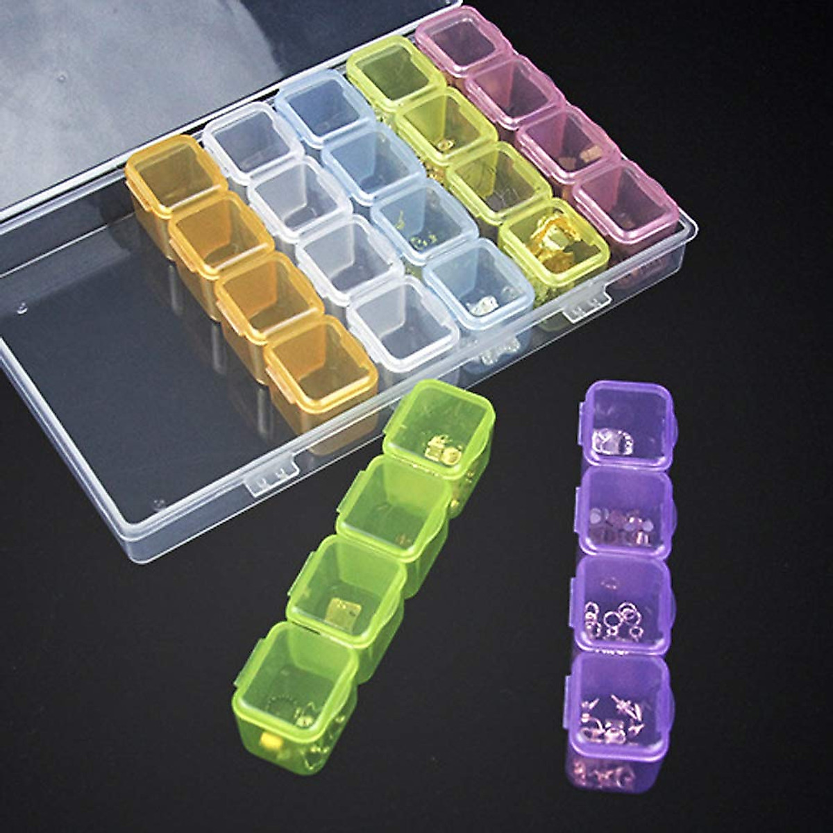 1 Pack 28 Grids Diamond Painting Box Plastic Jewelry Organizer Storage Container Diamond Embroidery Storage Boxes Nail Art Tools Storage Case for DIY Rhinestone Beads or Nail Art Small Findings