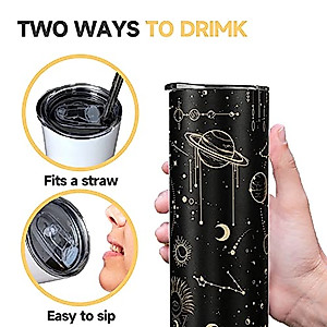 Ceovfoi Goth Moon Tumbler with Lid and Straw, Sun and Moon Cup Gothic Coffee Travel Mug,20 Oz Witch Tumbler Cup,Witchy Gifts for Women Goth Decor Halloween Decor Witch Stuff for Women
