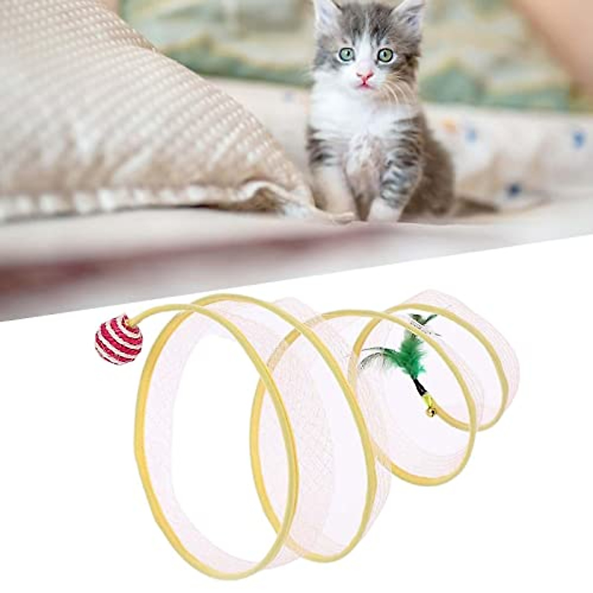 Gralara Cat Tunnel Tube Collapsible Pet Interactive Toy Playing Tent for Puppy Kitten Accessories Home, Sisal Round