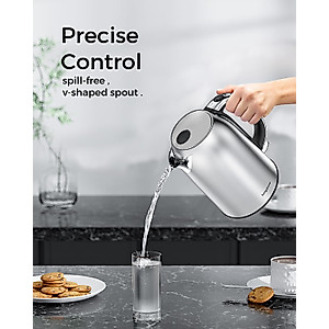 Longdeem Fast-Boil Electric Tea Kettle, 1.7L Stainless-Steel Water Heater, 1500W, Cordless Design with LED, Auto-Shutoff & Anti-Dry Protection, Silver