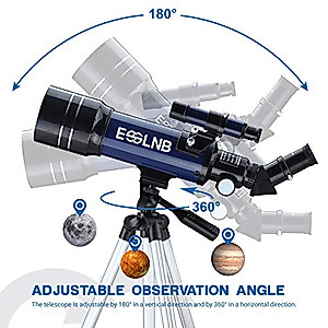 ESSLNB Telescope for Kids, 70mm Aperture Refractor Telescopes (15X-180X) for Astronomy Beginners, Portable Travel Telescope with Phone Adapter & Adjustable Tripod-Astronomy Gifts for Kids