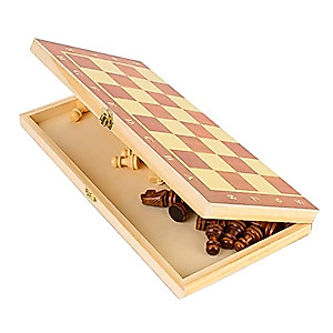 Keenso Chess Set, Folding Portable Wooden Chessboard Folding Board Chess Game for Party Family Activities