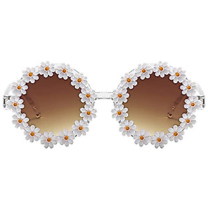 Dollger Retro Daisy Sunglasses for Women Flower Round Fashion Disco Festival Sunglasses, Brown Valentine's Day