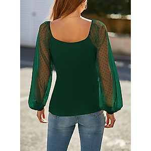 DOROSE Womens Mesh Long Sleeve Shirts Casual Blouses Tops Christmas Dark Green M