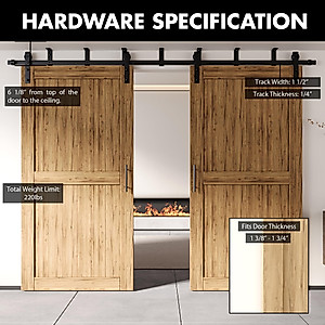 Homacer Black Rustic Ceiling Mount Non-Bypass Sliding Barn Door Hardware Kit, for Two/Double Doors, 8ft Long Flat Track, Interior Use Only (Doors are not Included)