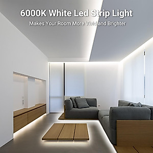 White LED Strip Light, CT Capetronix LED Light Strip White, Daylight Bright LED Tape Light, for Bedroom, Kitchen, Closet, Under Cabinet, Vanity Mirror, Indoor Only (Dimmer Included).
