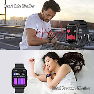 Smart Watch, 1.69'' Touch Screen Fitness Tracker Watches for Men Women,IP67 Waterproof Sport Smartwatch with Heart Rate Monitor,Sleep Monitor, Pedometer, Stopwatch Activity Tracker for Android/iOS