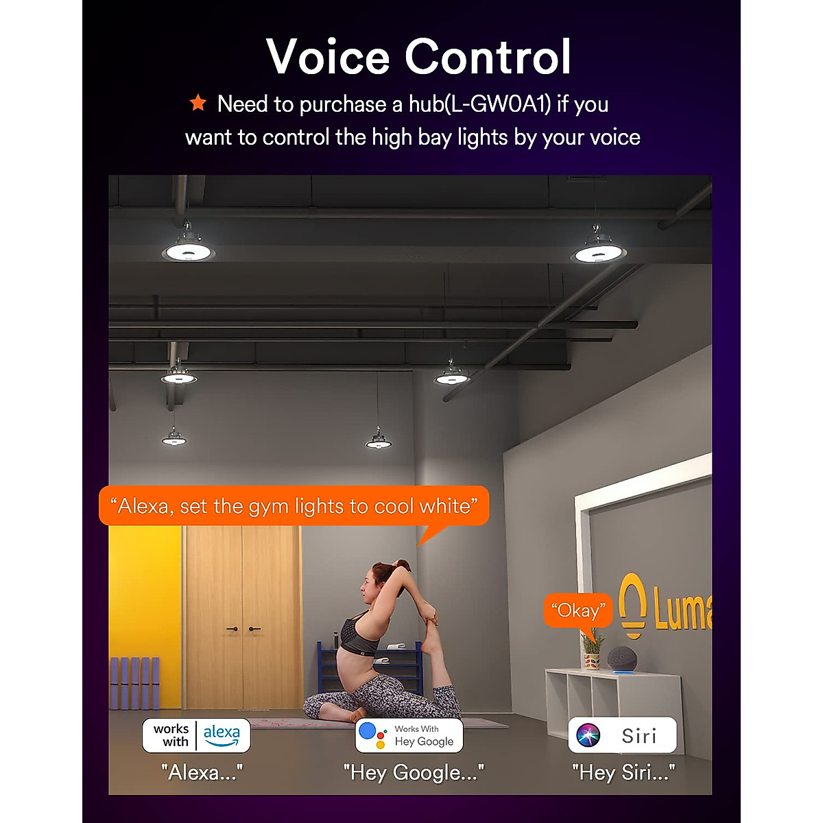 Lumary 22,000Lm Smart Aluminium UFO LED High Bay Light w/Remote, 2700K-6500K Dimmable 150W, Work with Alexa/Google - Hub Required, LED Shop Lights for Hanging Garage Workshop Factory Gym Barn