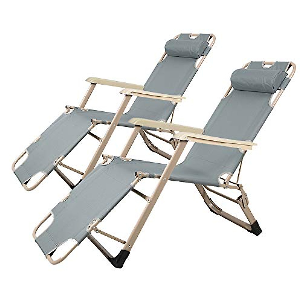 KARMAS PRODUCT Outdoor Chaise Lounge Chiar Set of 4 Adjustable Folding Patio Lounge Chairs with Pillow for Beach, Pool, Lawn, Light Grey