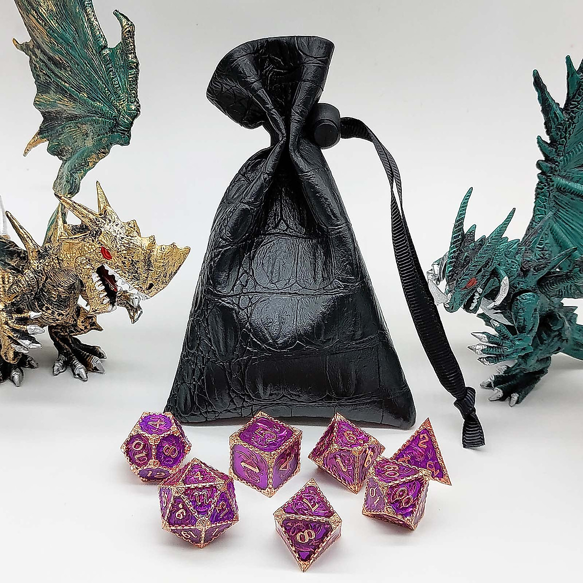 ZECIDOT DND Dice Set D&D Dungeons and Dragons Metal Polyhedral Table Games Dice Accessories Gifts of 7 Pathfinder Shadowrun Roleplaying MTG RPG Multi Sided Giant Large Dice (red Copper Purple)