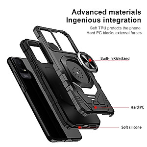 for TCL ION X/ION V Case, with Tempered Glass Screen Protector Heavy Duty Protection Technology Built-in Kickstand Rugged Shockproof Protective Phone Case for TCL ION X/ION V 6.0", (Black)
