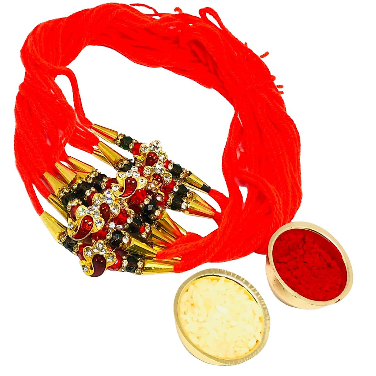 KHANDEKAR Set of 10 Pc Ganpati Pendant Rakhi for Brother Bhaiya Bhabhi Traditional Handmade Premium Quality Designer Rakhi Set with Roli Chawal, Rakhi Thread Rakhdi Bracelets