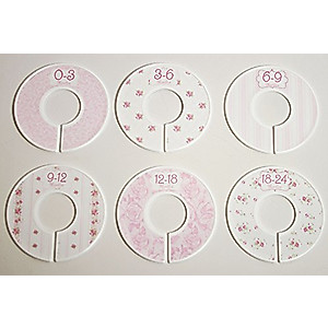 C102 Baby Girl Nursery Closet Clothing Size Dividers Pink Roses Set of 6 (1.25 Inch Rod)