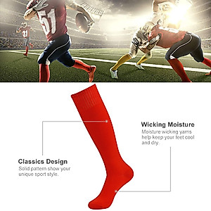 Back to School Socks,Red Softball Soccer Socks,Three street Women's Men's Over Knee High Solid Athletic Football Baseball Hockey Team Long Tube Socks Red 10-Pairs