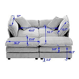 ERYE Oversized Loveseat Sectional Sofa Modern Deep Seat Reversible Chaises Couch with 2 Movable Ottomans and Pillows, Modular Corduroy Upholstered Sleeper Daybed for Living Room,Apartment,Office